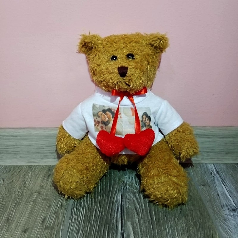 Ursuleț de plus personalizat cu 2 poze și mesaj