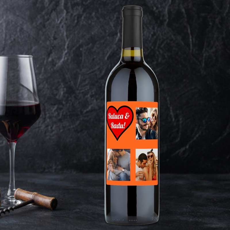 Sticlă de vin personalizată cu 3 poze și mesaj