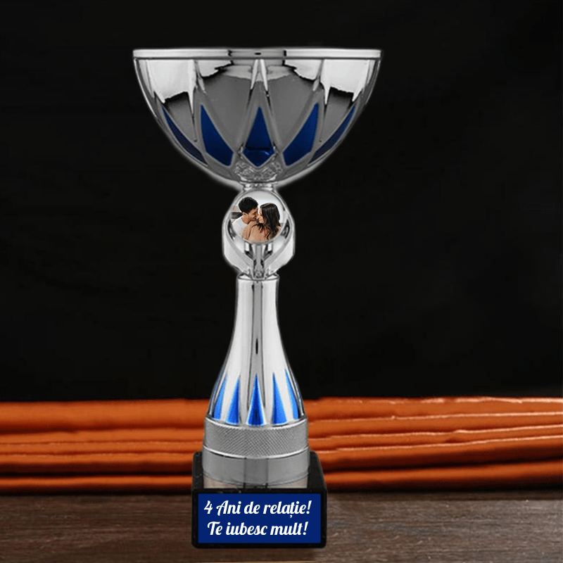 Trofeu personalizat - O poză si text, Silver & Blue