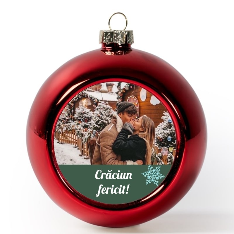Glob de Brad personalizat cu o poză si text - Christmas