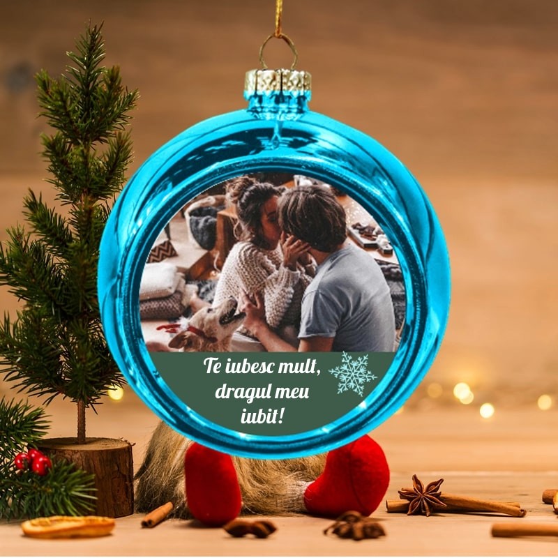 Glob de Brad personalizat cu o poză si text - Christmas